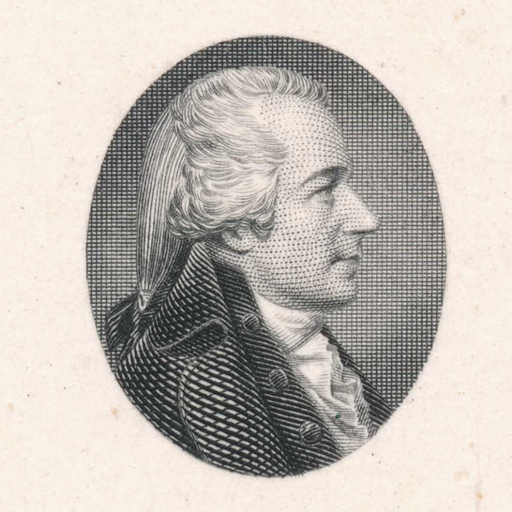 Small Alexander Hamilton Die Proof Engraving on india on card by Joseph ...