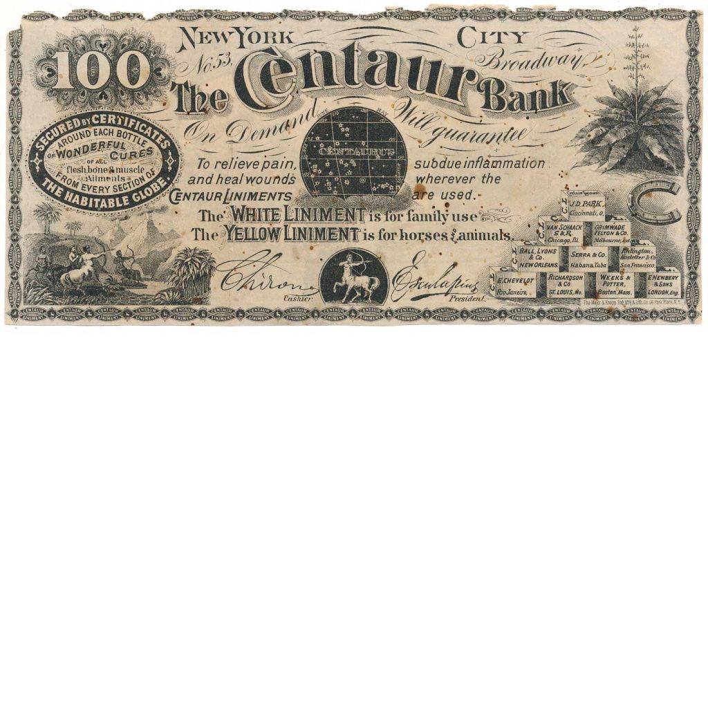 The Centaur Co. Advertising Note Scrip 1870s - Match and Medicine ...