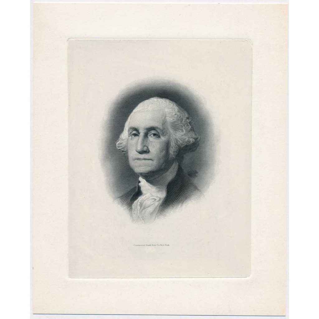 George Washington portrait large die proof, 1870s, Continental Bank ...